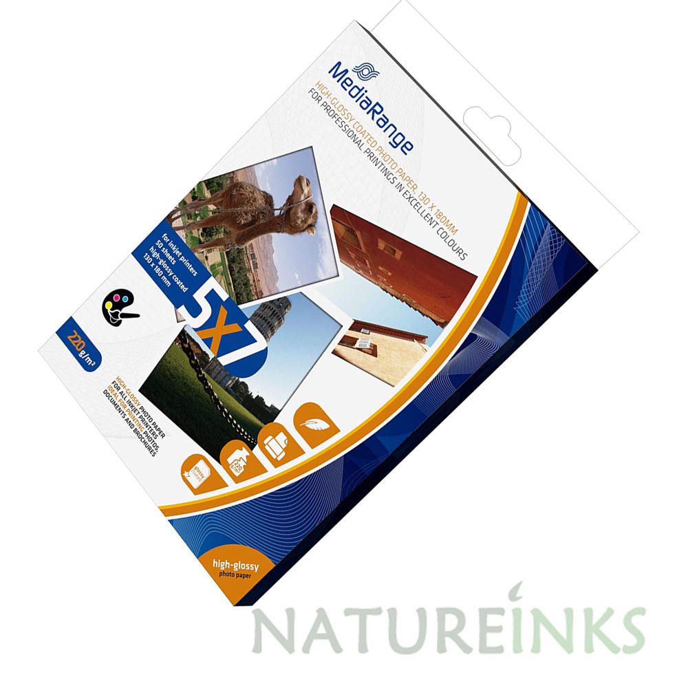 50 Mediarange 220 gsm 5R High Gloss 130 x 180 mm 5 x 7 PHOTO paper MRINK114