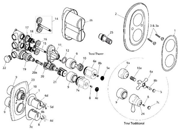 Trevi Therm Built-in Thermostatic Shower Valve Spare Parts A3000AA