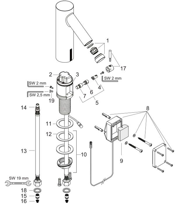 Hansgrohe Axor Starck Stainless Steel Optic Electronic Basin Mixer ...