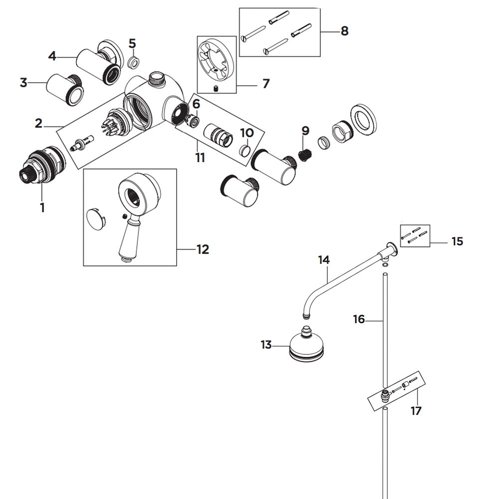 COLONIAL Thermostatic Exposed Mini Valve Shower with Rigid Riser KN2 ...